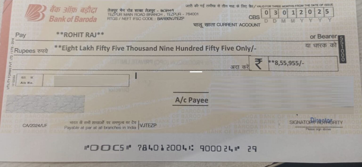 Bank of Baroda Cheque (Printed Sample Cheque) – ChequePrint.in