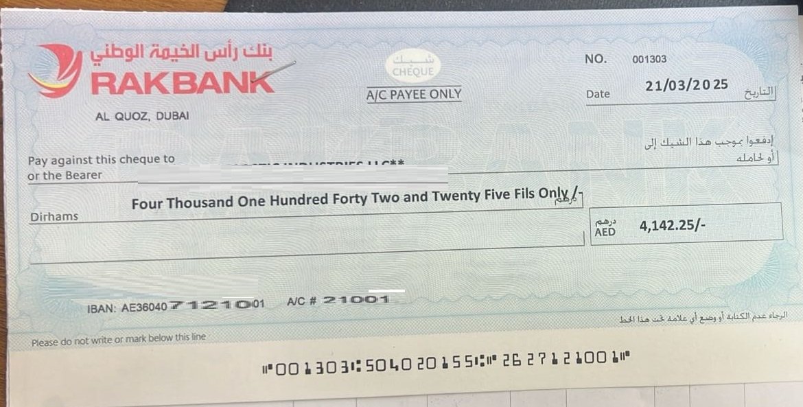 RakBank Cheque (Printed Sample Cheque) – ChequePrint.in